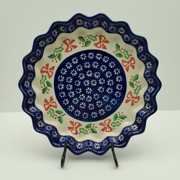 Polish Pottery | Dining | Polish Pottery Christmas Bows Fluted Pie Dish ...